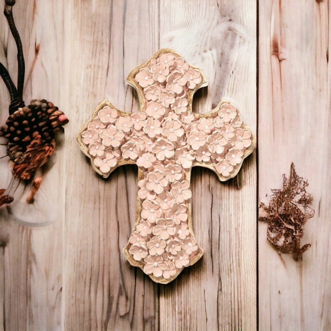 12" Pink Floral Wall Cross, Christian Wall Cross, Baptism Gift, First ...