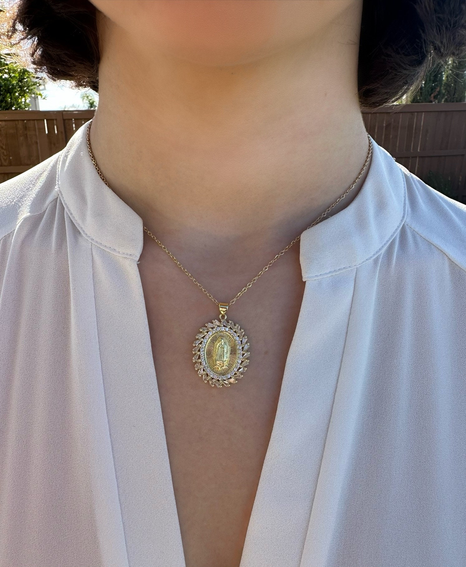 Crystal Mother Mary Pendant Necklace | Our Lady of Guadalupe Necklace ...