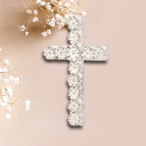 Flower Wall Cross Whitewash Catholic Decor White Wall Cross, Floral ...