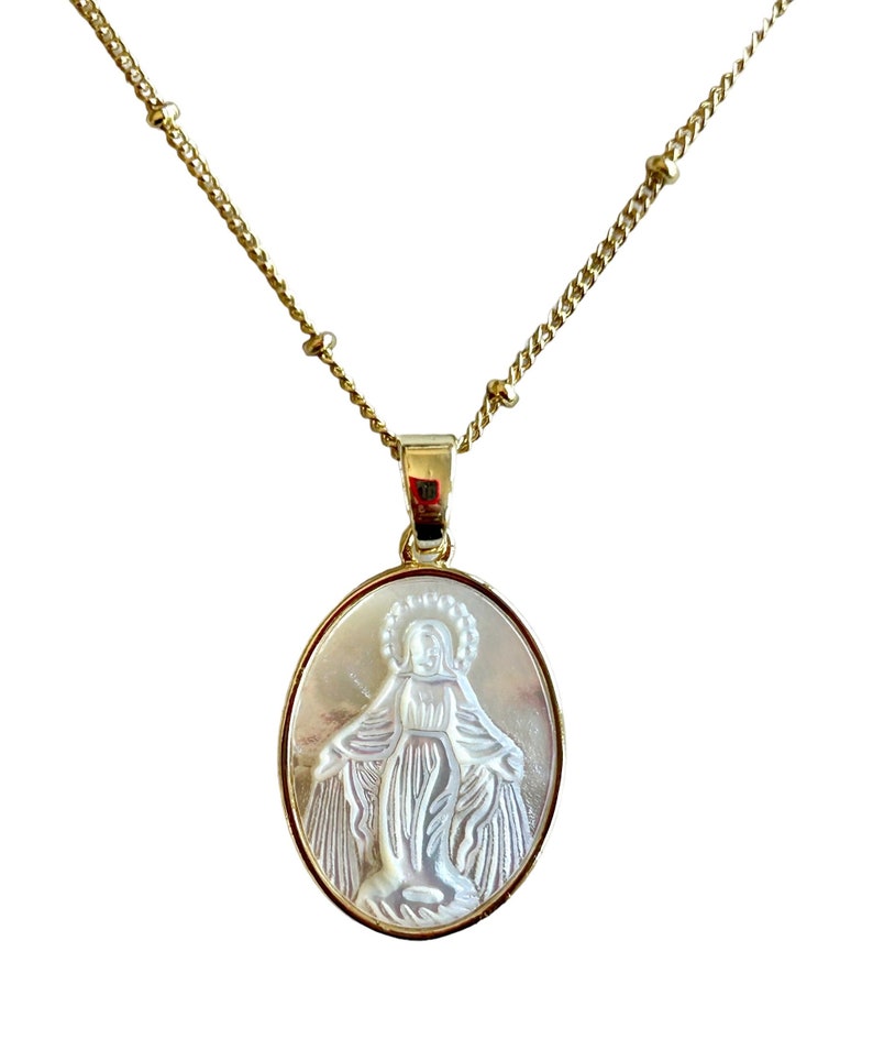Mother of Pearl Virgin Mary Pendant Necklace, Blessed Mother Necklace ...