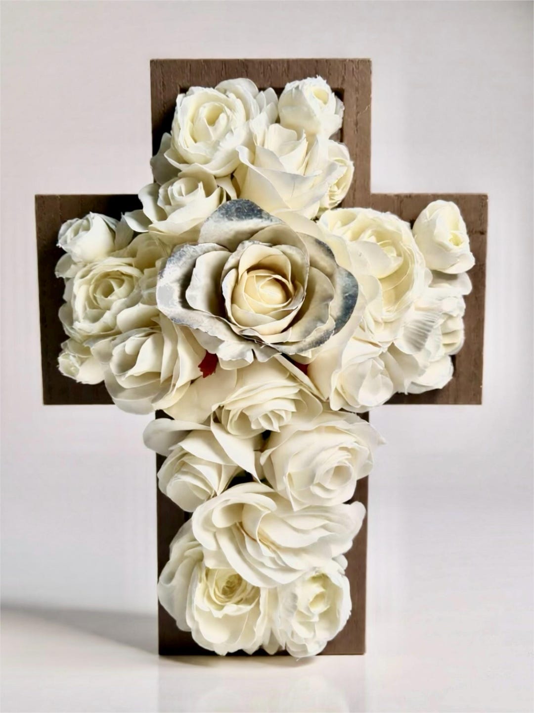 Wall Cross Wall Decor White Rose Cross Decoration Floral Wall Cross ...