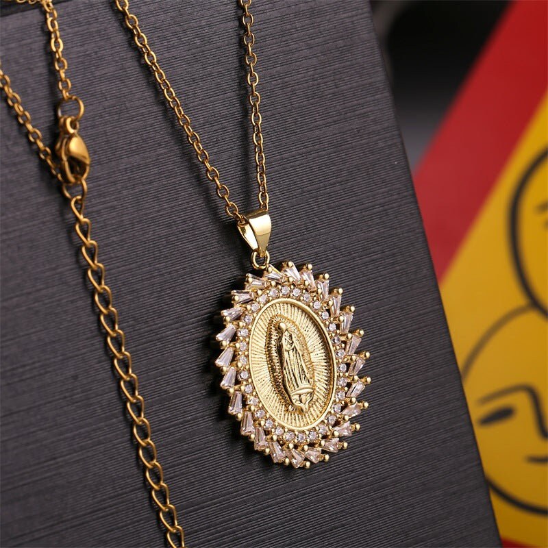 Crystal Mother Mary Pendant Necklace | Our Lady of Guadalupe Necklace ...