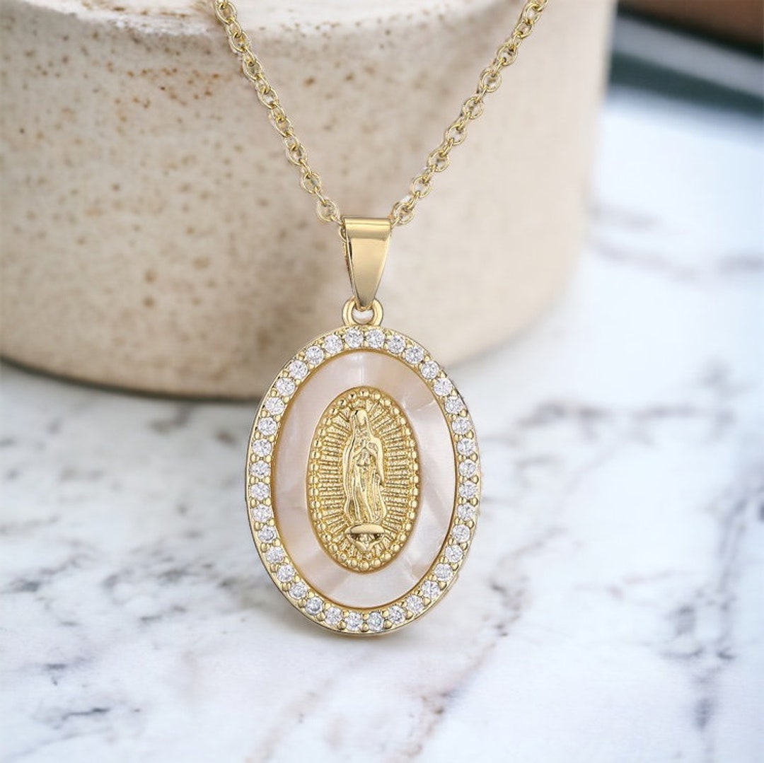 Virgin Mary Mother of Pearl Pendant Necklace Crystal Pendant Mary Necklace Religious Necklace Guadalupe Necklace Christian Jewelry Necklace Etsy