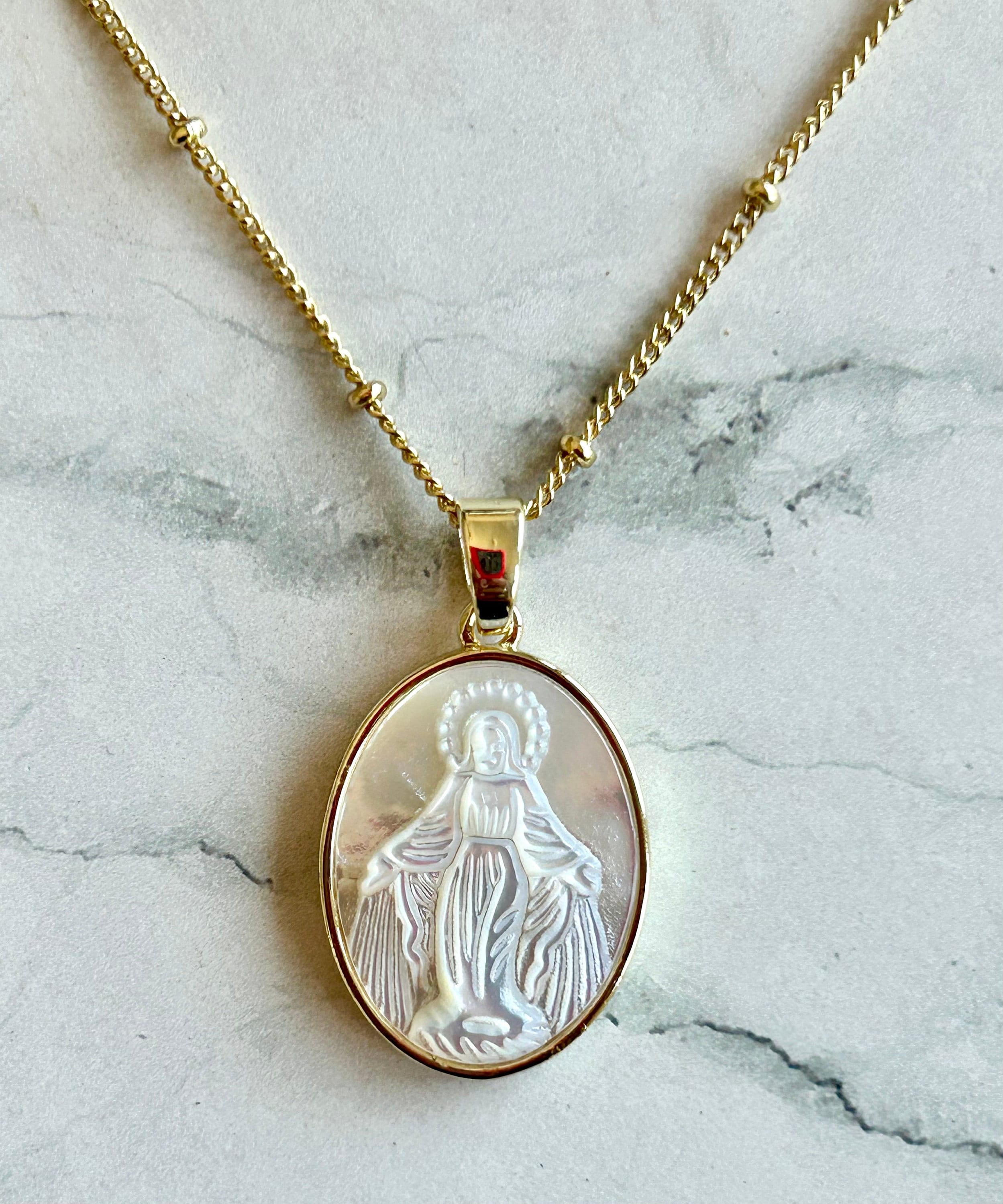 Mother of Pearl Virgin Mary Pendant Necklace, Blessed Mother Necklace ...