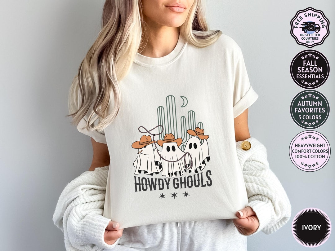 Howdy Ghouls Tshirt, Ghost Cowboy Shirt, Cozy Heavyweight Fall Tshirt ...