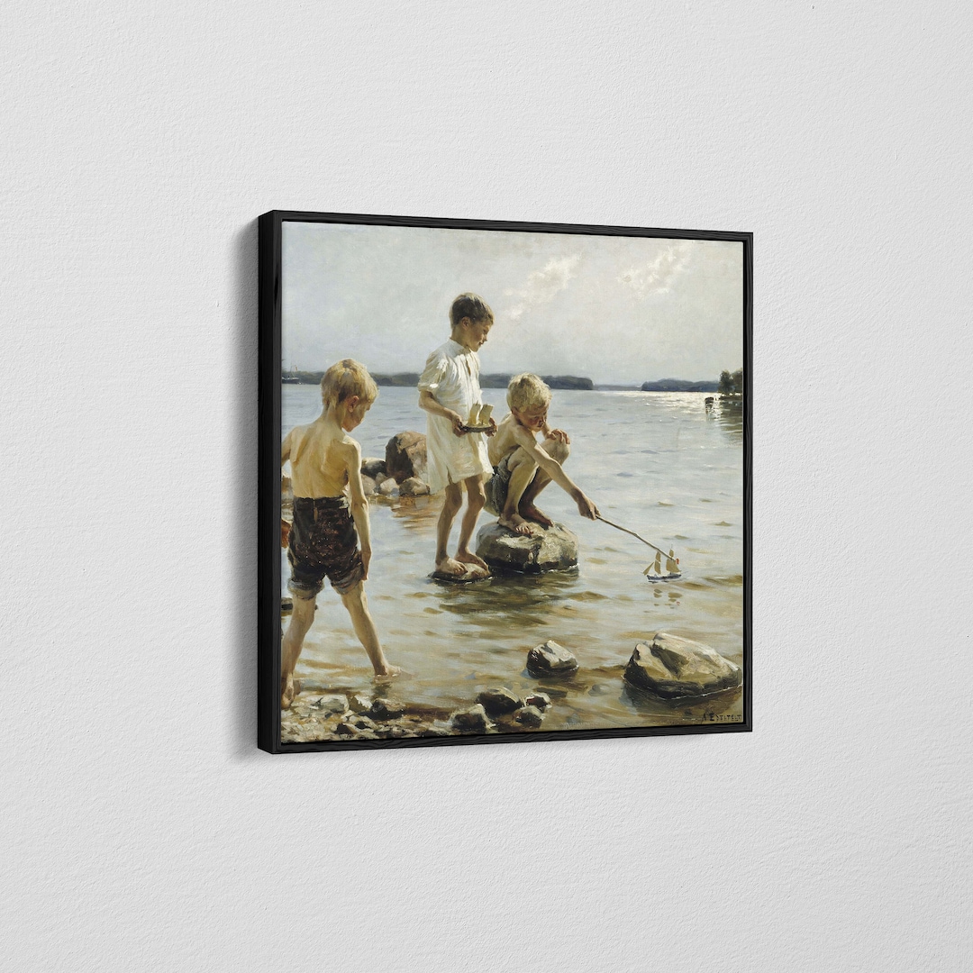 Boys Playing on the Shore by Albert Edelfelt Canvas Wall Art & Poster ...