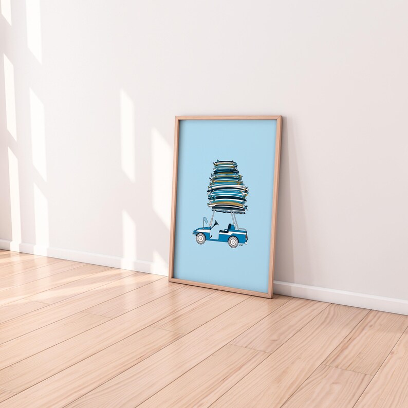 Printable Surf Art Golf Cart With Surfboards Fun Beach Decor for Surf ...