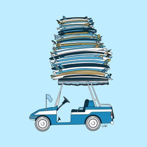Printable Surf Art Golf Cart With Surfboards Fun Beach Decor for Surf ...