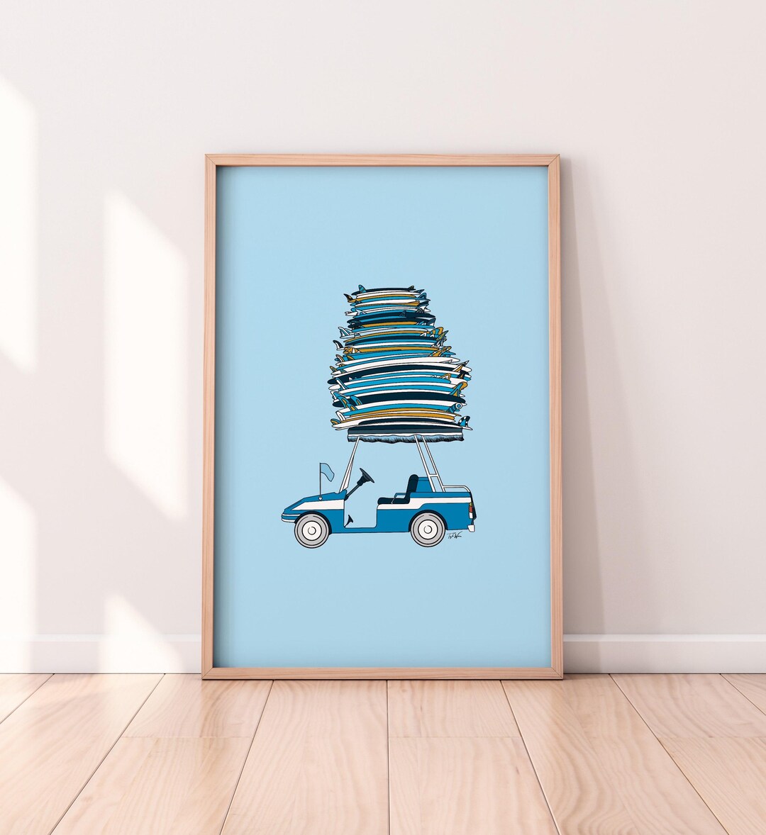 Printable Surf Art Golf Cart With Surfboards Fun Beach Decor for Surf ...