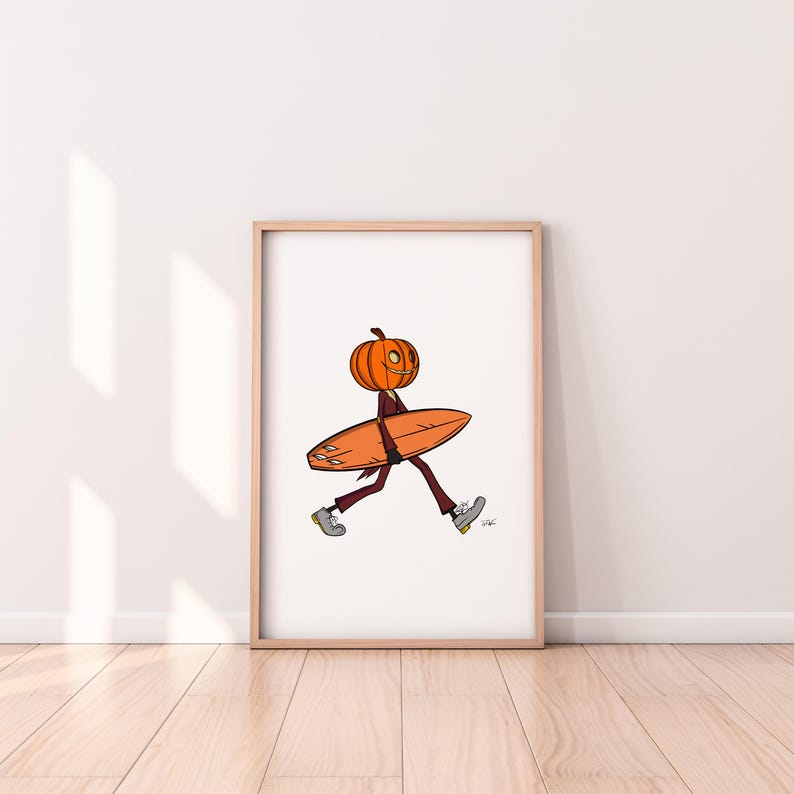 Printable Surf Art Surf Pumpkin Minimal Decor for Surfers Pumpkin Art ...