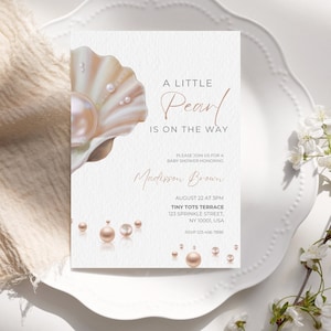 Under the Sea Baby Shower, Pink Ocean Baby Shower Invitation Girl, Ocean Little Pearl Under the ...