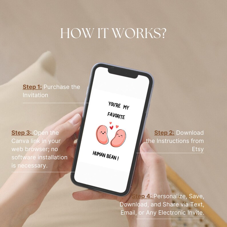 Editable Bean Pun Valentine's Card, You're My Favorite Human Bean Card ...