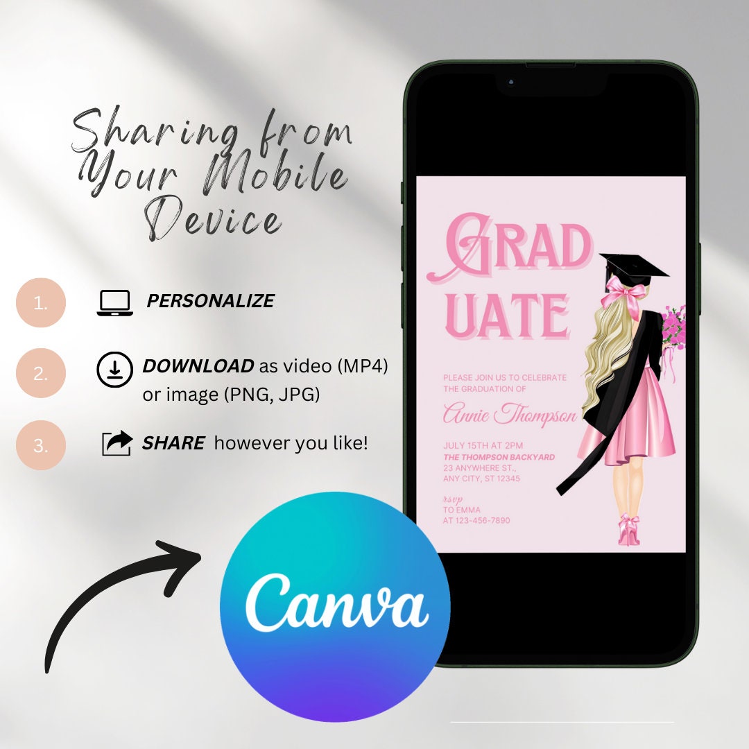 Pink Bow Graduation Invitation, Blonde Girl Coquette Bow Pink ...