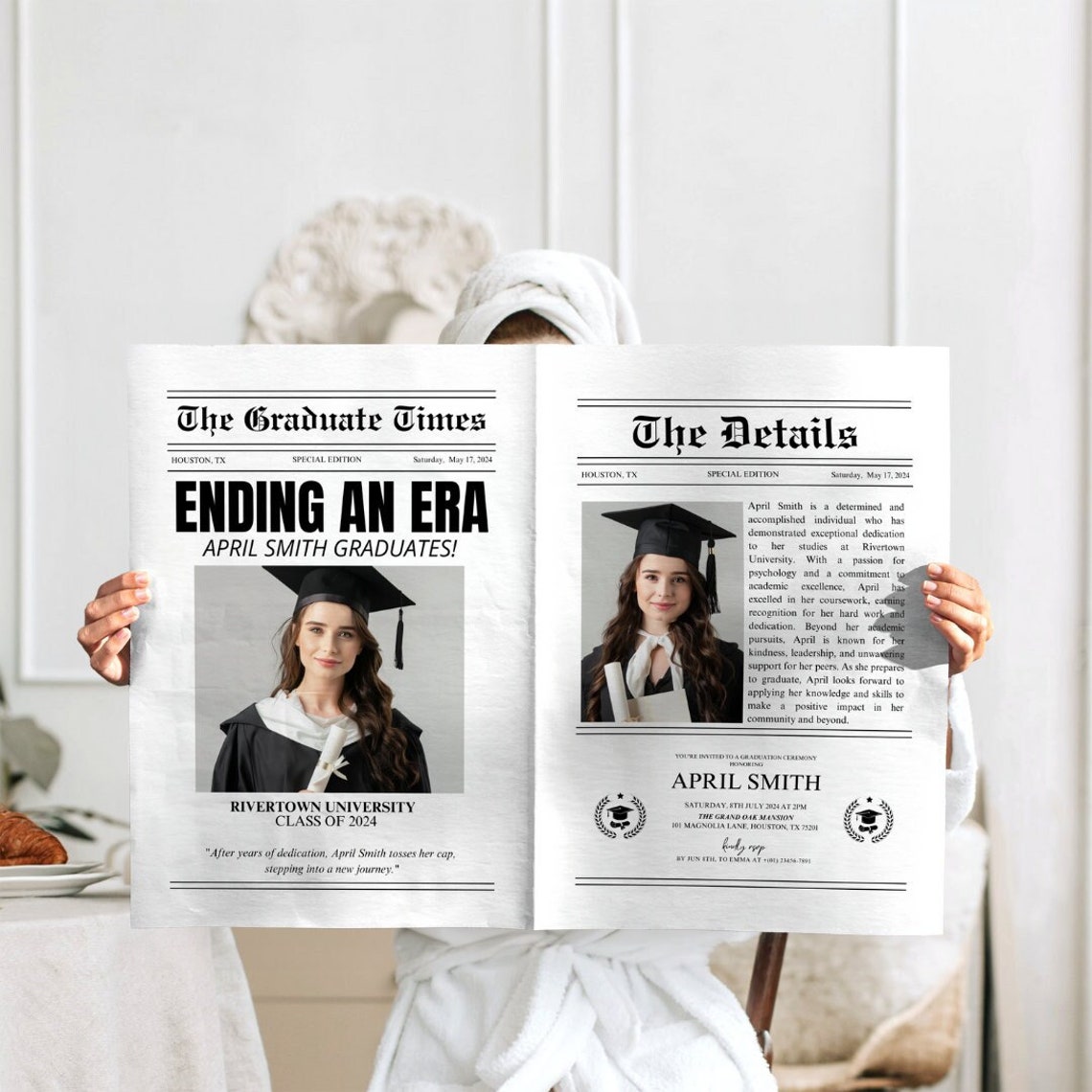 Editable Newspaper Graduation Invitation, Graduation Announcement 2024 ...