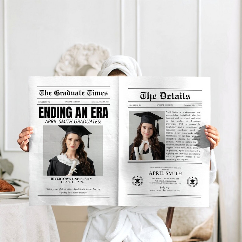 Editable Newspaper Graduation Invitation, Graduation Announcement 2024 ...
