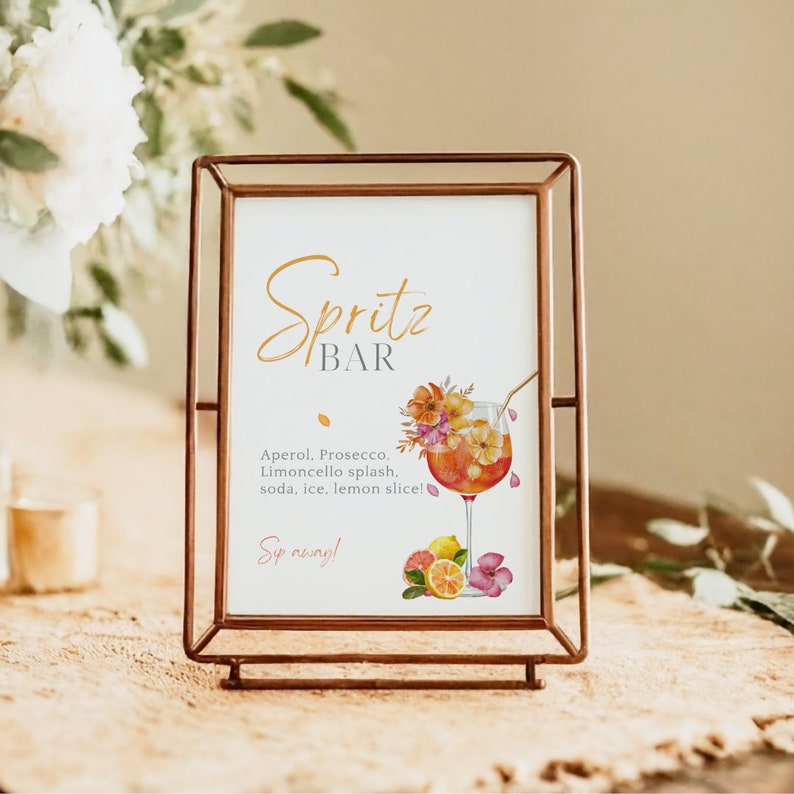 Signature Drink Bar Menu Template, Aperol Spritz Bar Sign, Aperol ...