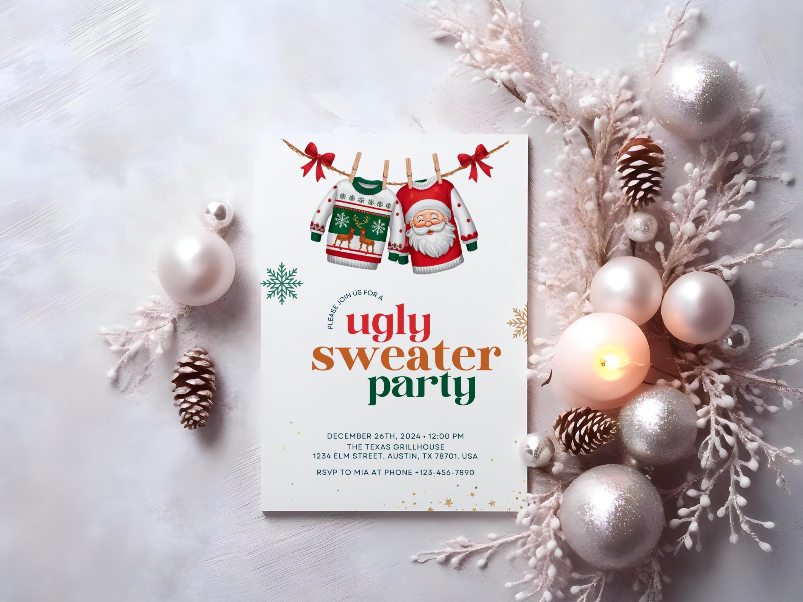 Editable Christmas Party Invitation, Ugly Sweater Party Invitation ...