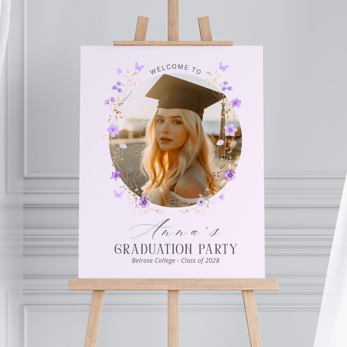 Purple Wildflower Graduation Photo Welcome Sign Template, Editable ...