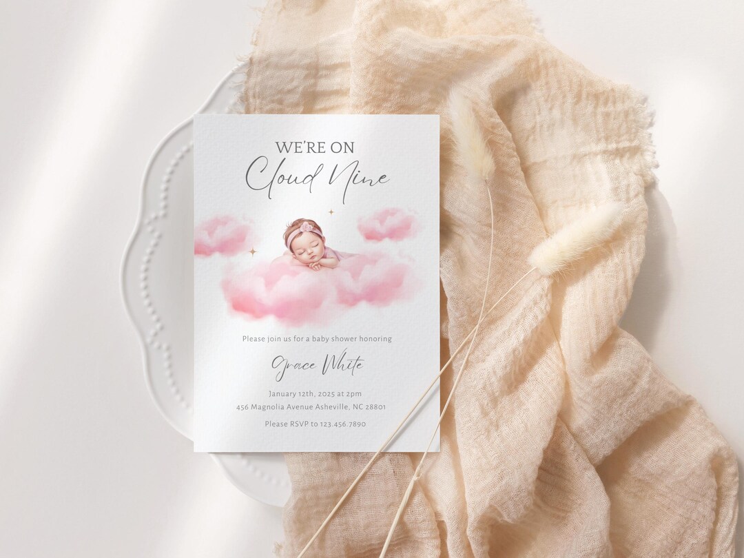 Editable We're on Cloud Nine Baby Shower Invitation Template, on Cloud ...