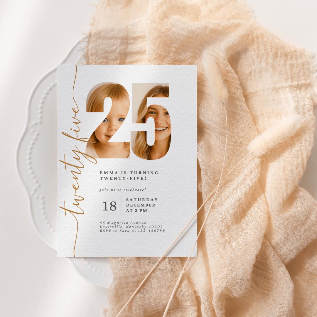 Editable 25th Birthday Invitation With Photo, 25th Birthday Invitation ...
