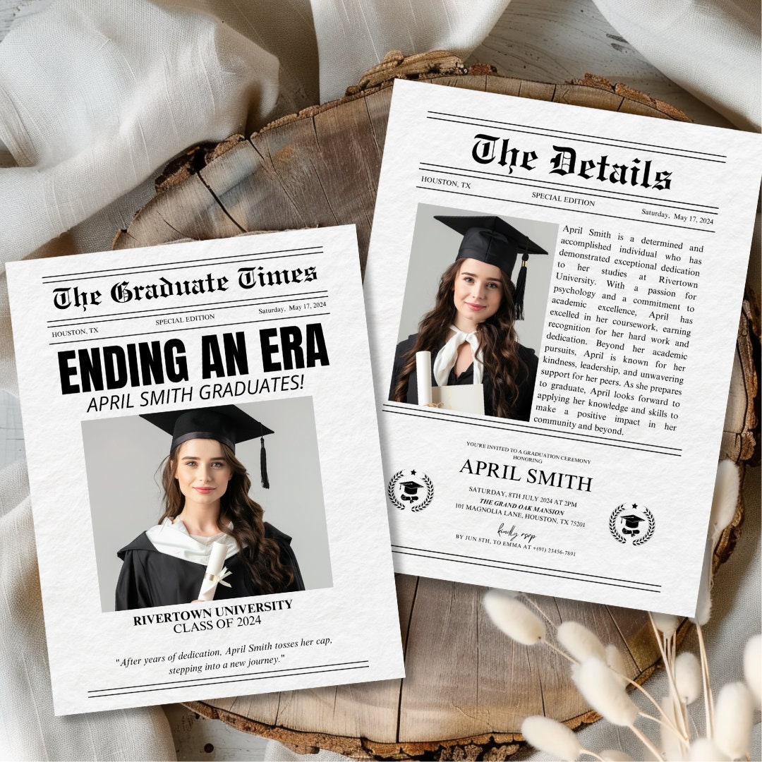 Editable Newspaper Graduation Invitation, Graduation Announcement 2024 ...