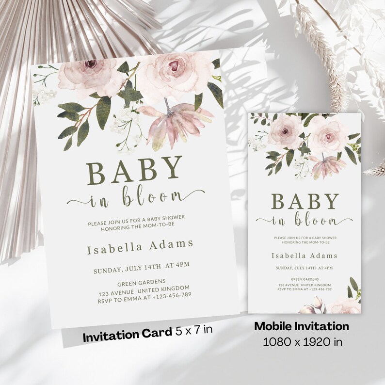Editable Baby in Bloom Baby Shower Invitation Bundle, Wildflower Baby ...
