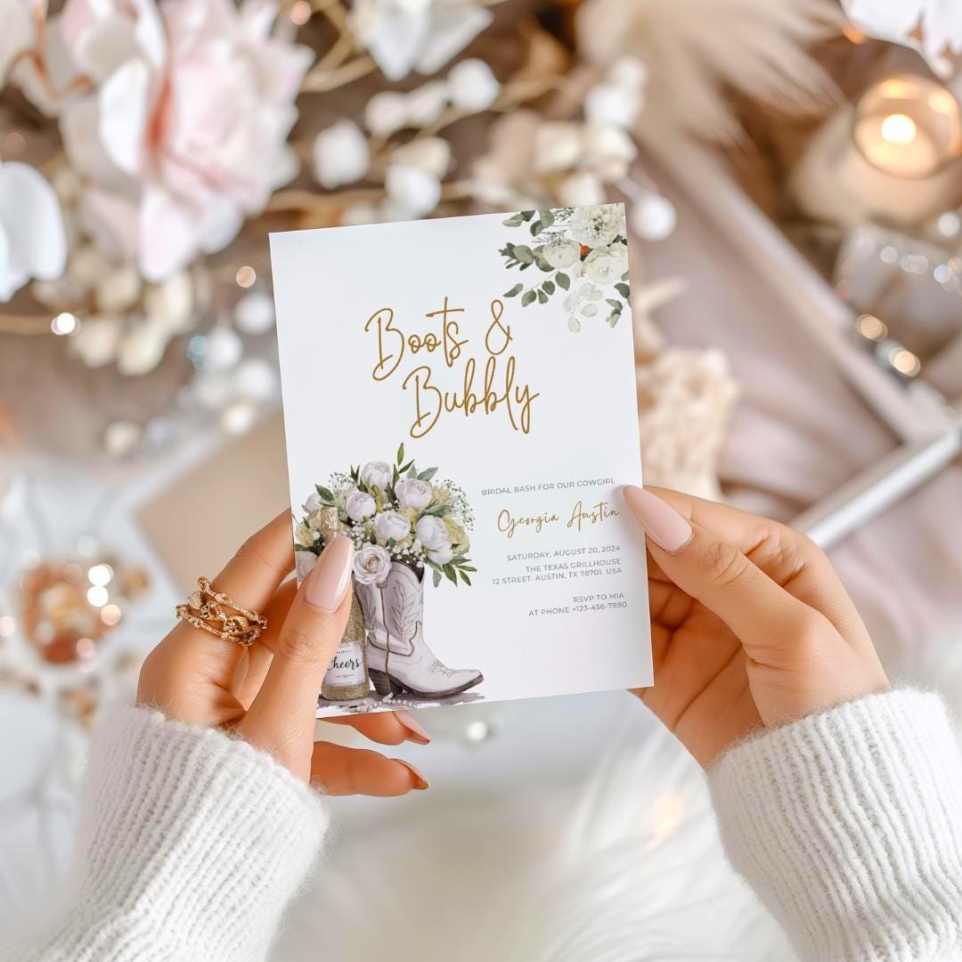 Boots and Bubbly Bridal Shower Invitation, Brews & Bubbly Couples ...