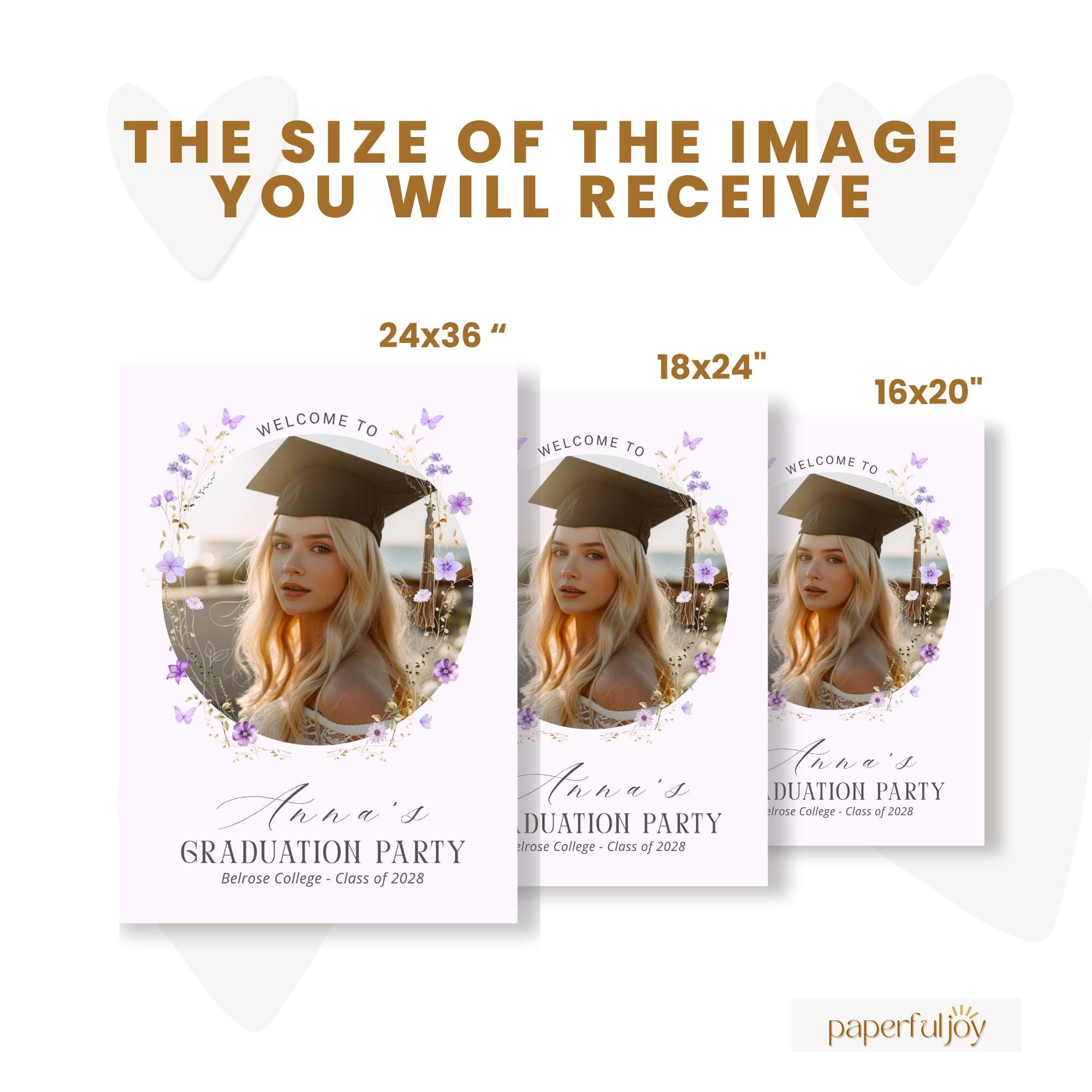 Purple Wildflower Graduation Photo Welcome Sign Template, Editable ...
