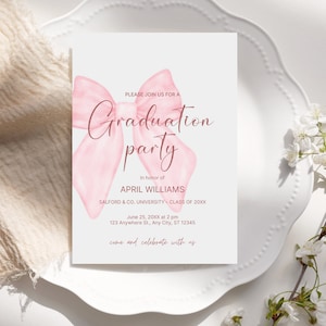 Pink Bow Graduation Invitation, Coquette Bow Pink Graduation Invitation ...