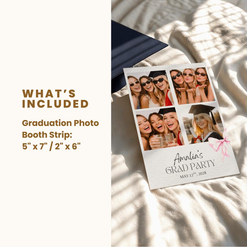 Graduation Photo Booth Strip Template, Pink Bow Coquette Canva Design ...