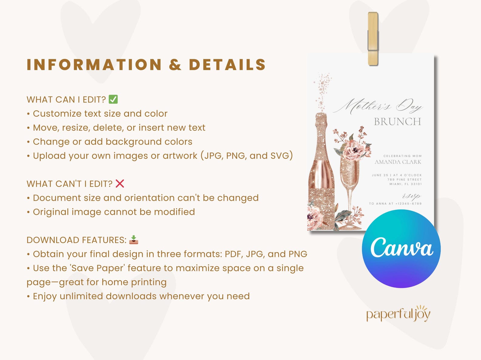 Editable Mother's Day Brunch Invitation Template, Brunch and Bubbly ...