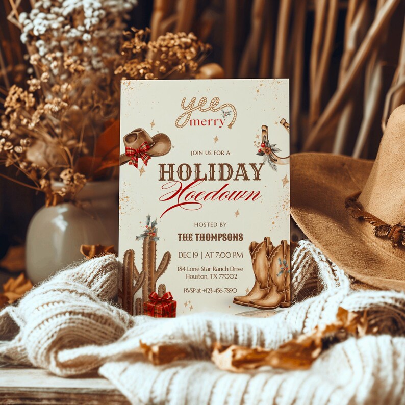 Holiday Hoedown Christmas Invitation, Rustic Cowboy Boots Theme ...