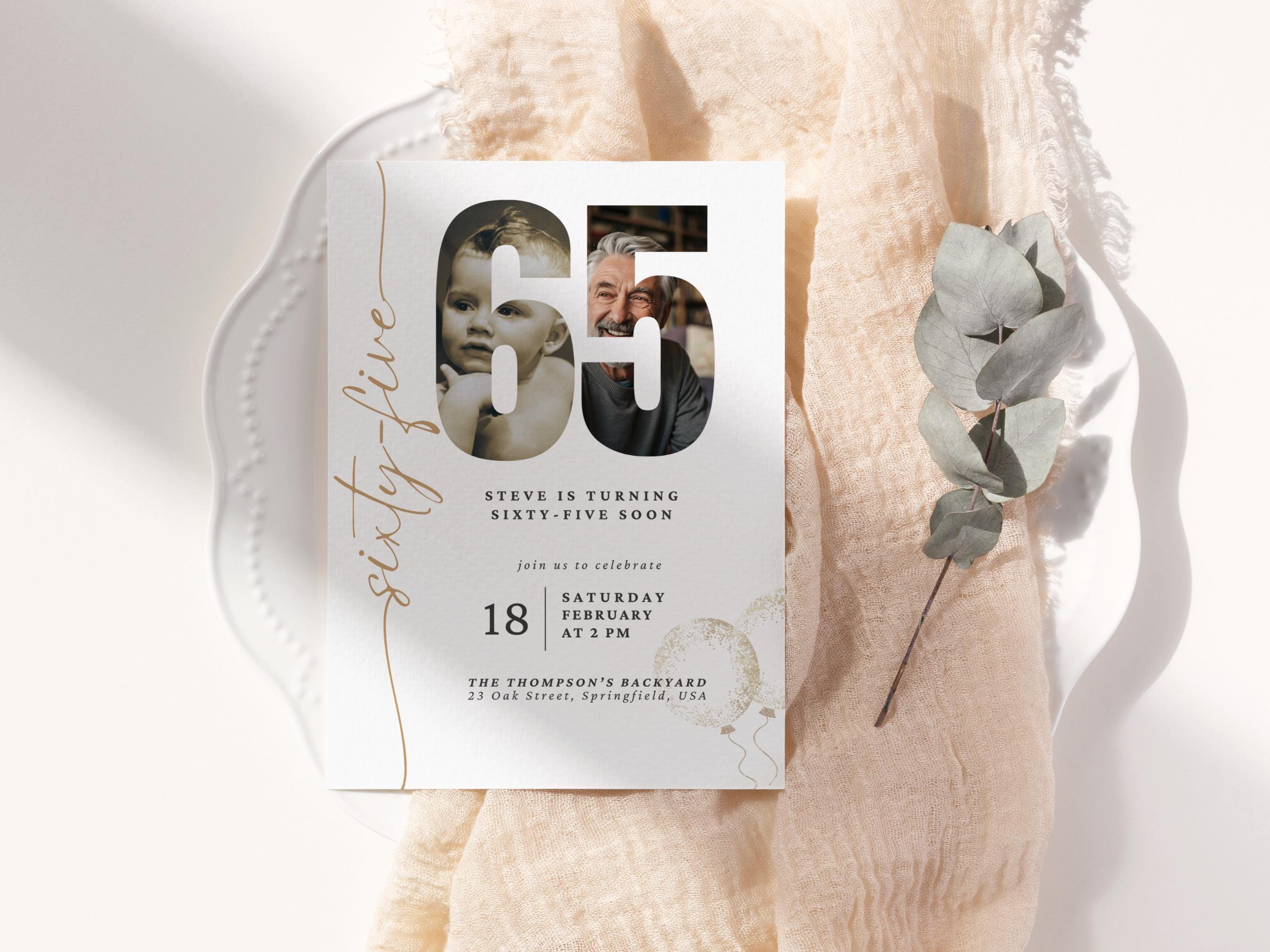 Editable 65th Birthday Invitation With Photo, Look Who's 65, Modern ...