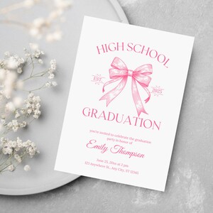 Pink Bow Graduation Invitation, Coquette Bow Pink Graduation Invitation ...