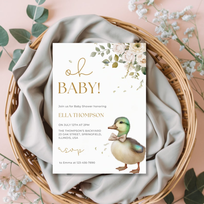 Editable Duck Baby Shower Invitation, Mallard Duck Baby Shower Invite ...