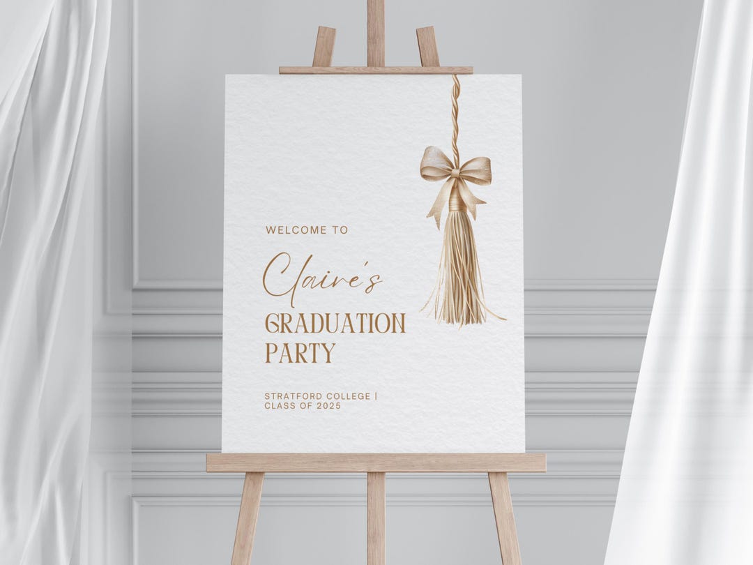 Glitter Gold Graduation Party Welcome Sign, Gold Bow Graduation Sign ...