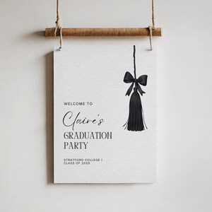 Graduation Party Welcome Sign, Black Bow Graduation Welcome Sign ...
