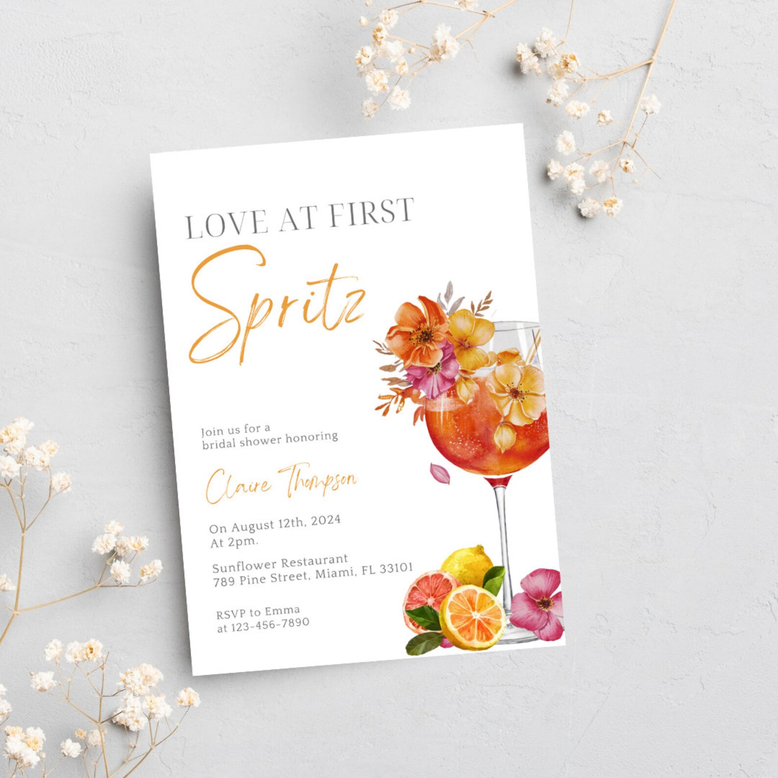 Aperol Spritz Bridal Shower Invitation, Love at First Spritz Invitation ...