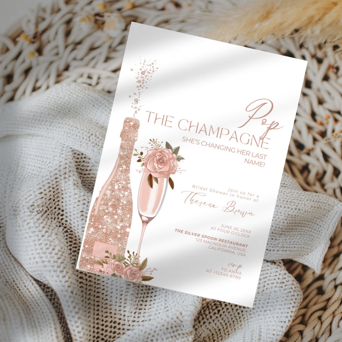Pop the Champagne Bridal Shower Invitation, She's Changing Her Last ...