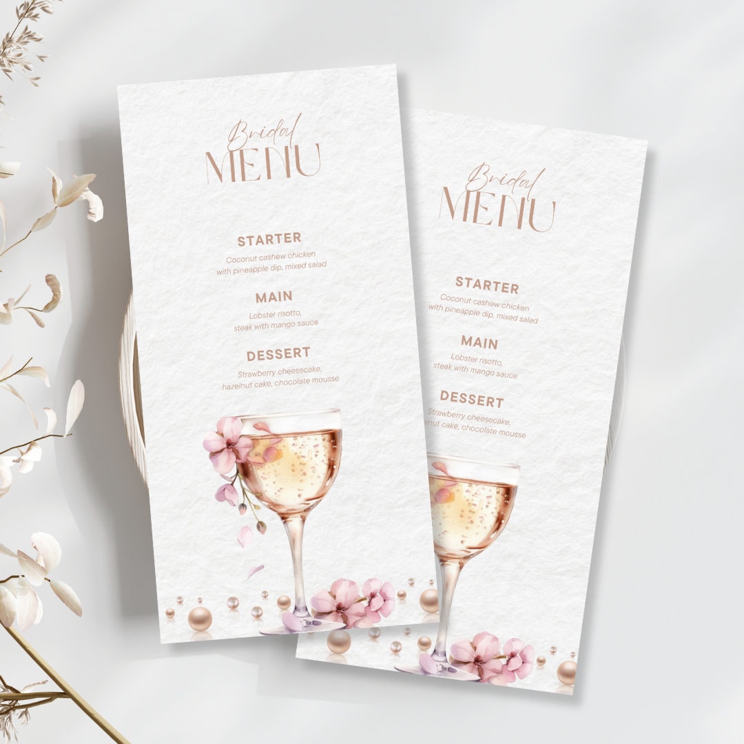 Bridal Shower Menu Template, Pearls and Prosecco Bridal Shower Menu ...