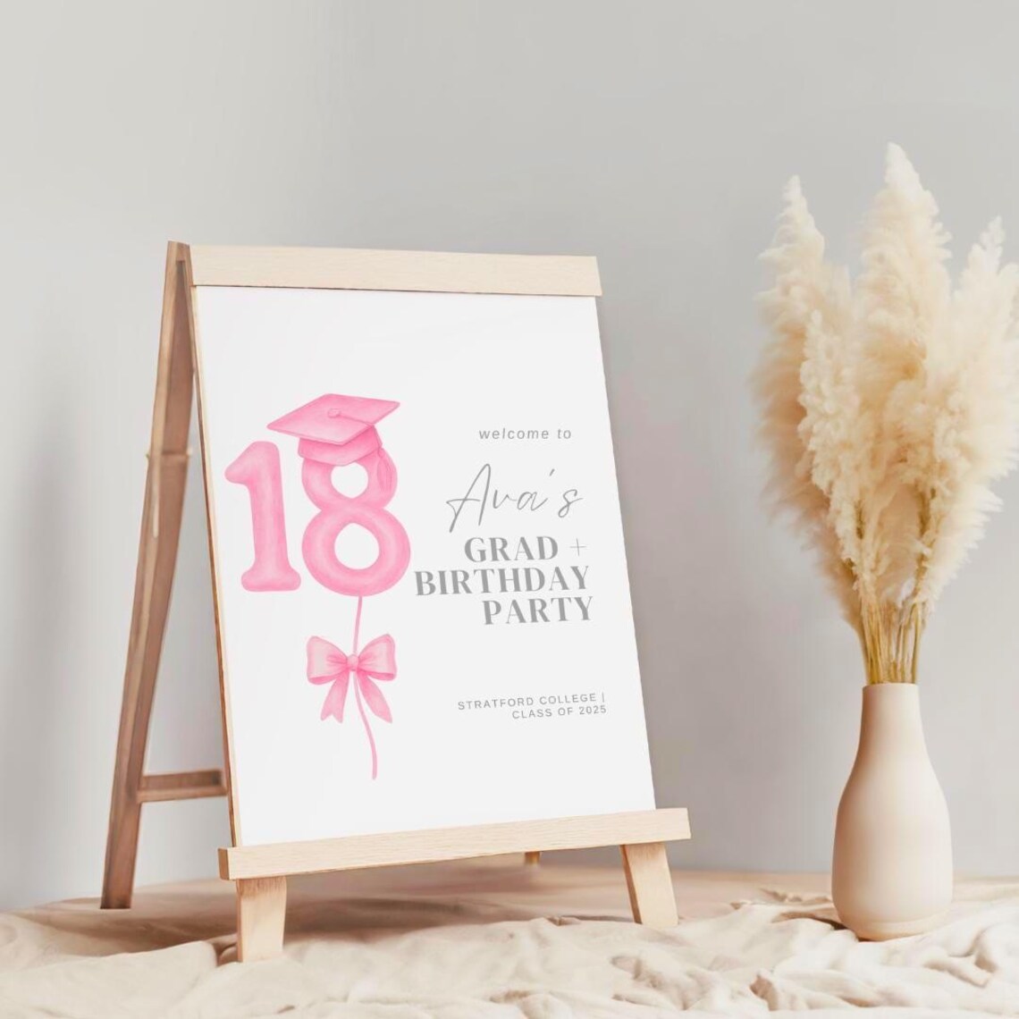 Graduation and 18th Birthday Welcome Sign Editable Coquette Bow Pink ...