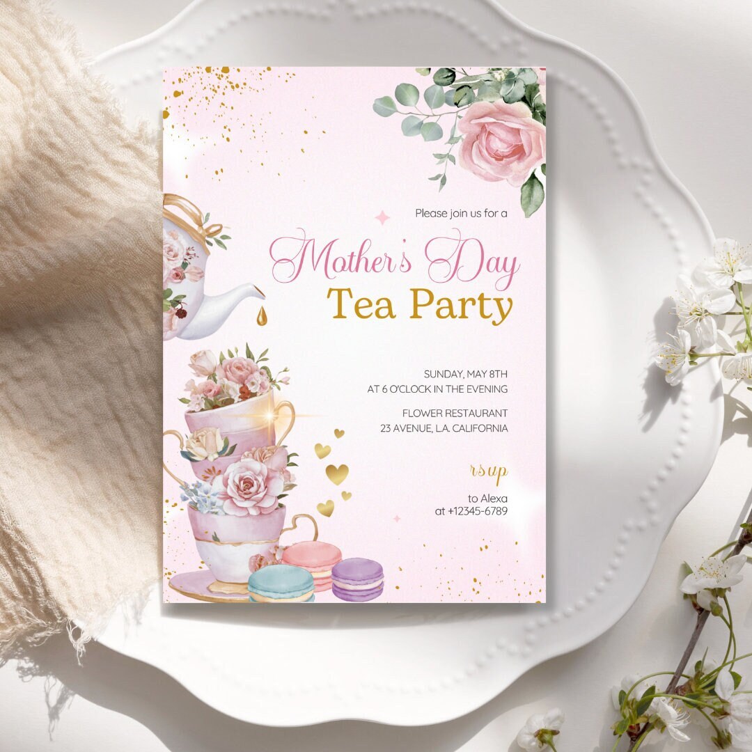 Editable Mothers Day Tea Party Invitation, Tea Party Mother's Day ...
