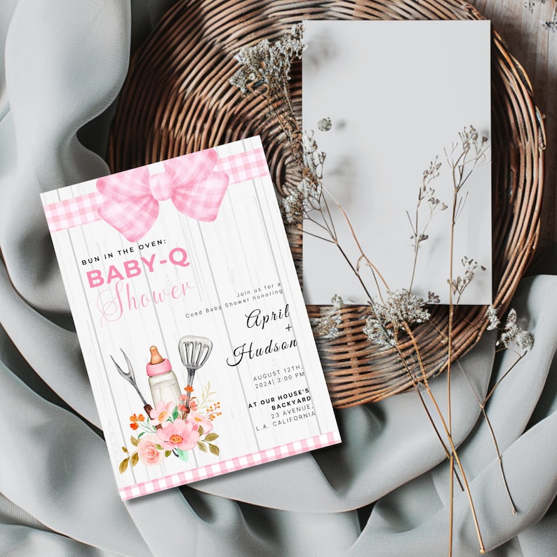 Editable Pink Gingham Baby-q Shower Invitation, BBQ Baby Girl Shower ...