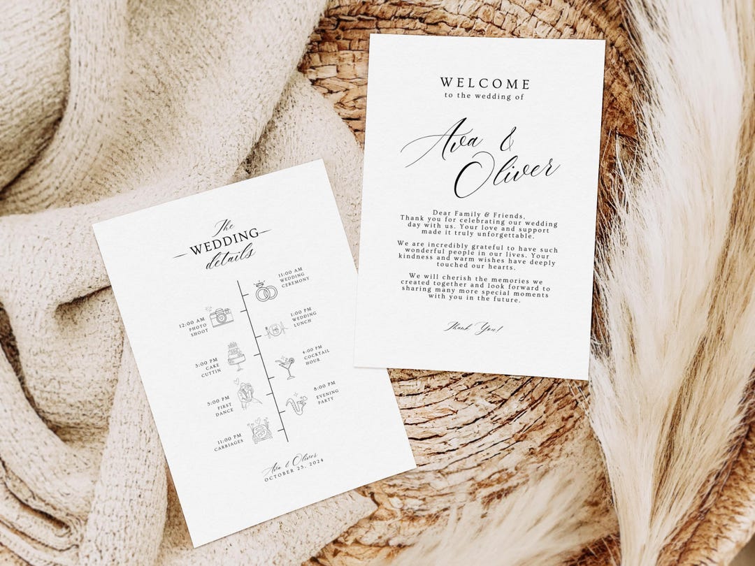 Editable Welcome Bag Note & Timeline, Simple Wedding Welcome Bag Notes ...