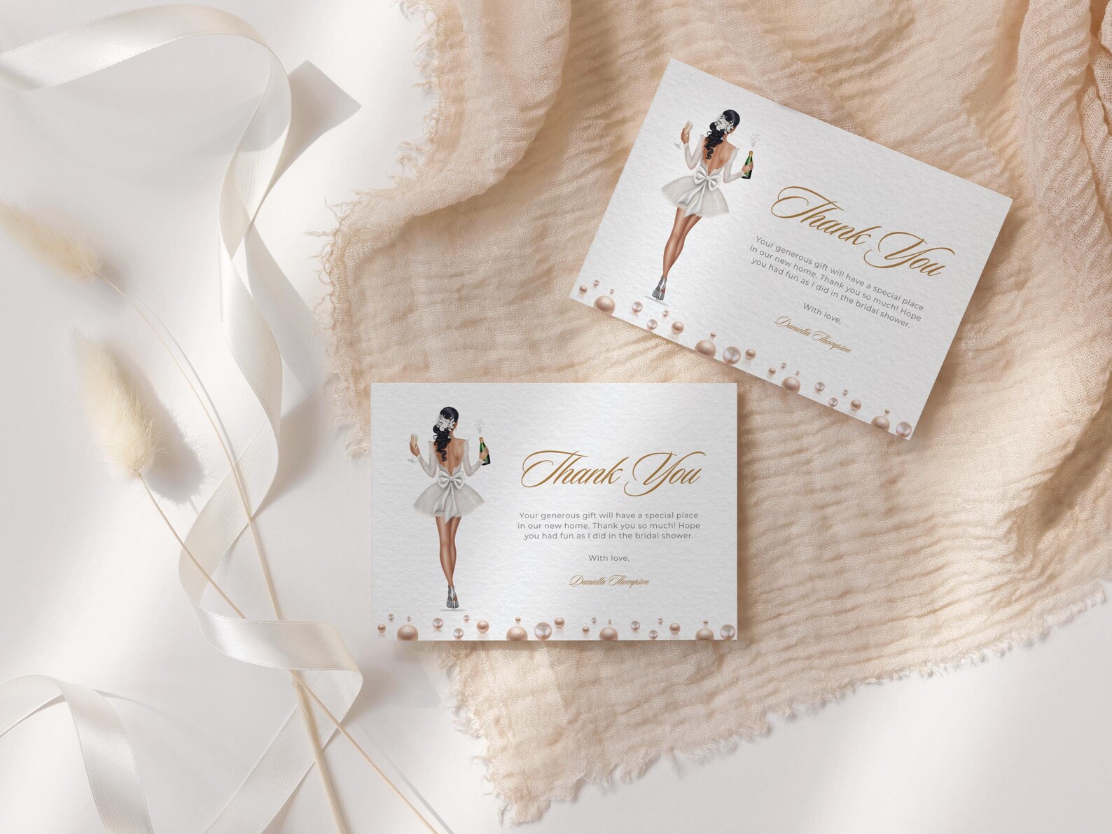 Editable Pearls & Prosecco Thank You Cards | Elegant Bridal Shower ...