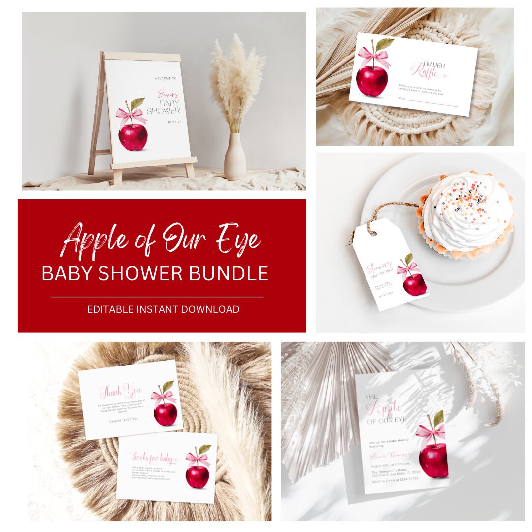 EDITABLE Apple of Our Eye Baby Shower Bundle, Fall Apple Baby Shower ...