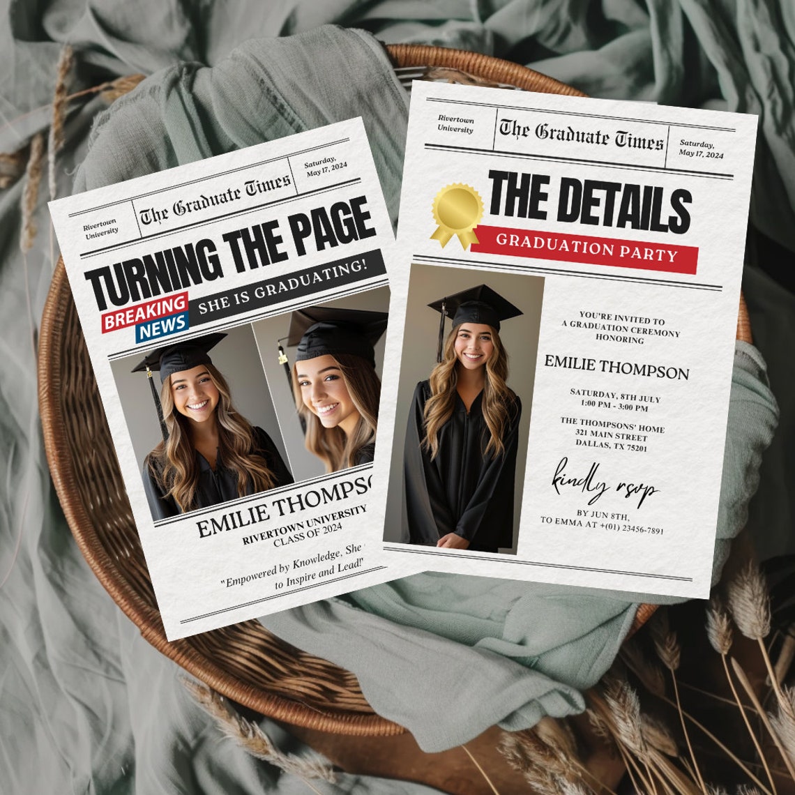 Newspaper Graduation Invitation 2024, Graduation Announcement 2024 ...