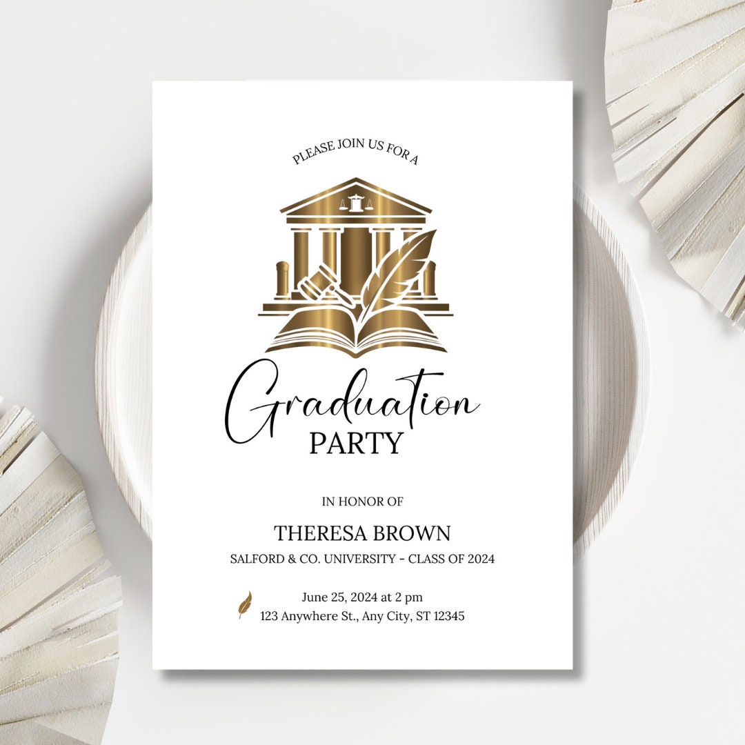 Editable Law School Graduation Party Invitation, Scales of Justice ...