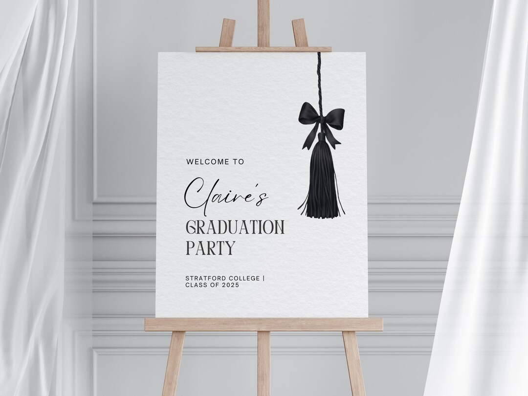 Graduation Party Welcome Sign, Black Bow Graduation Welcome Sign ...