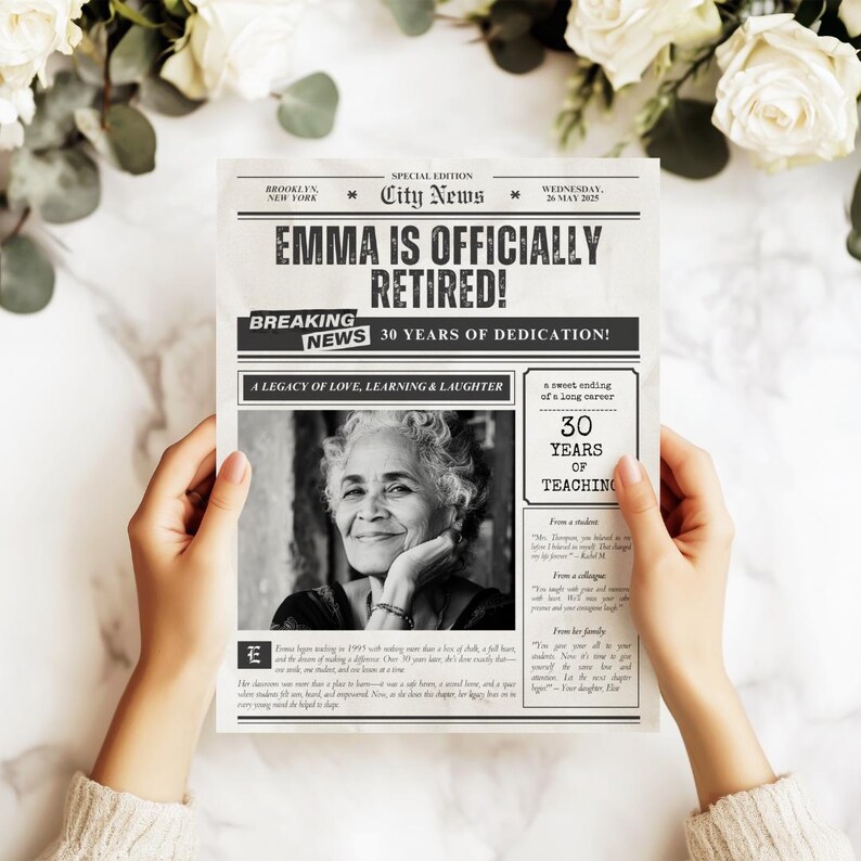 Retirement Newspaper Card Template Editable Gift for Teacher Retirement ...